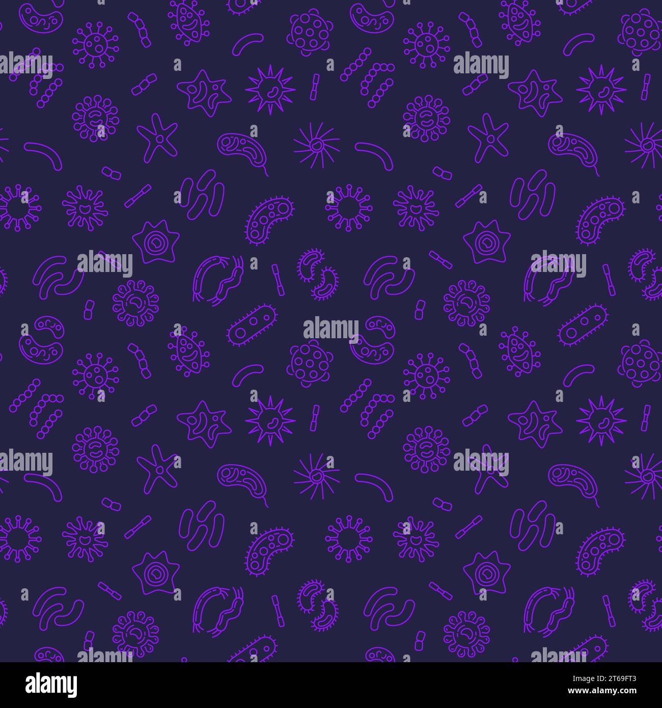 Bacterium vector creative seamless pattern or background in outline ...