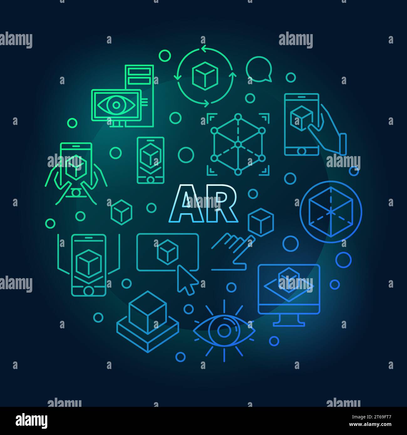 AR vector round creative illustration made with augmented reality line ...