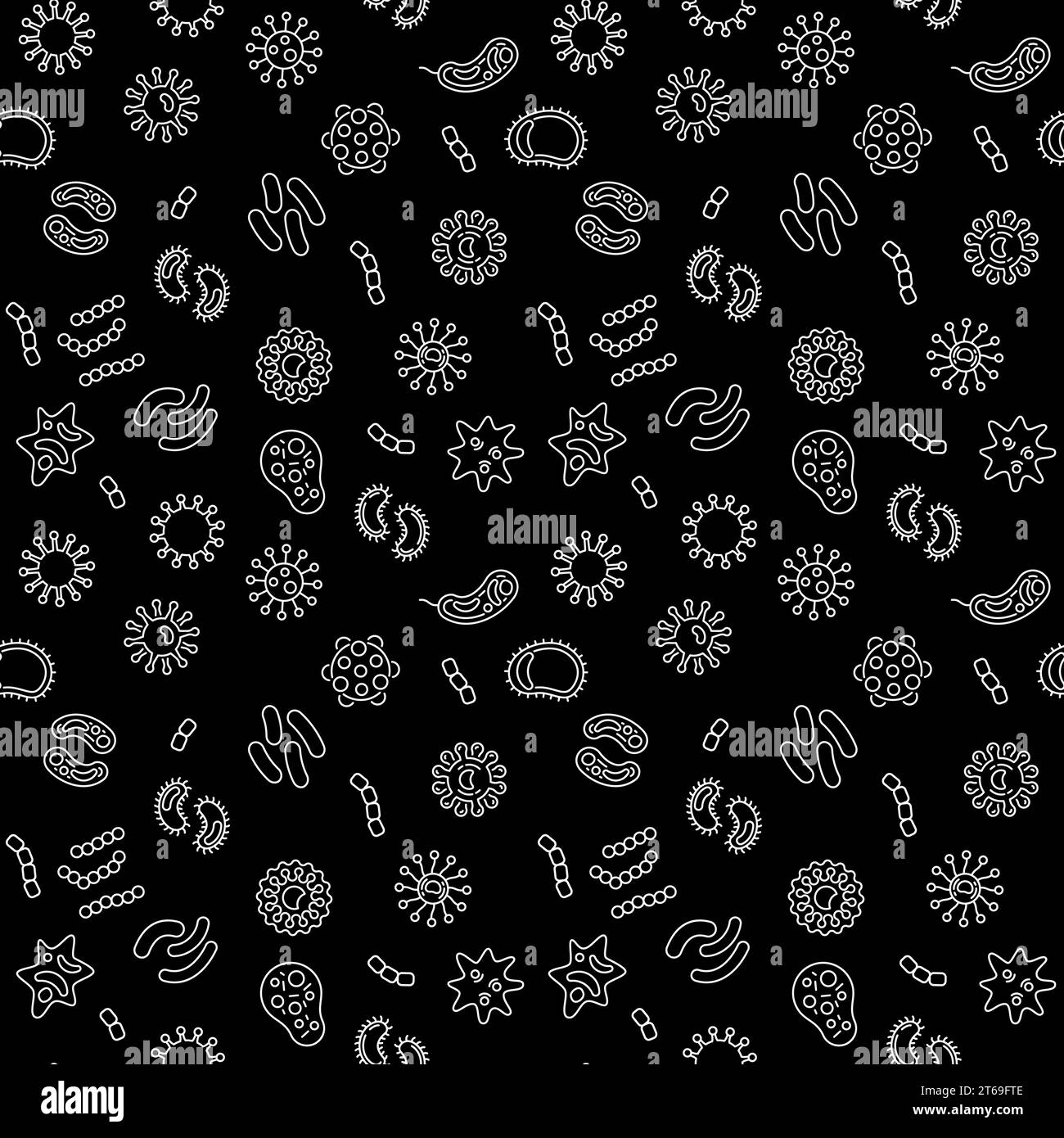 Seamless vector pattern with virus, bacterium, pathogen and microbe ...