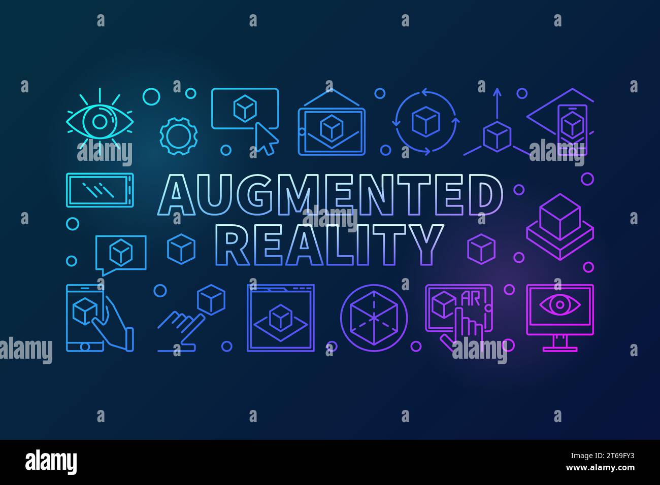 Augmented reality vector colored horizontal illustration or banner made ...