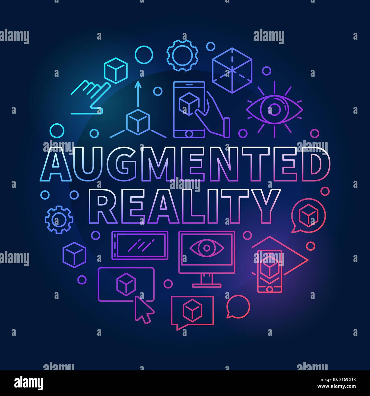 Augmented reality round colored vector illustration made with thin line ...