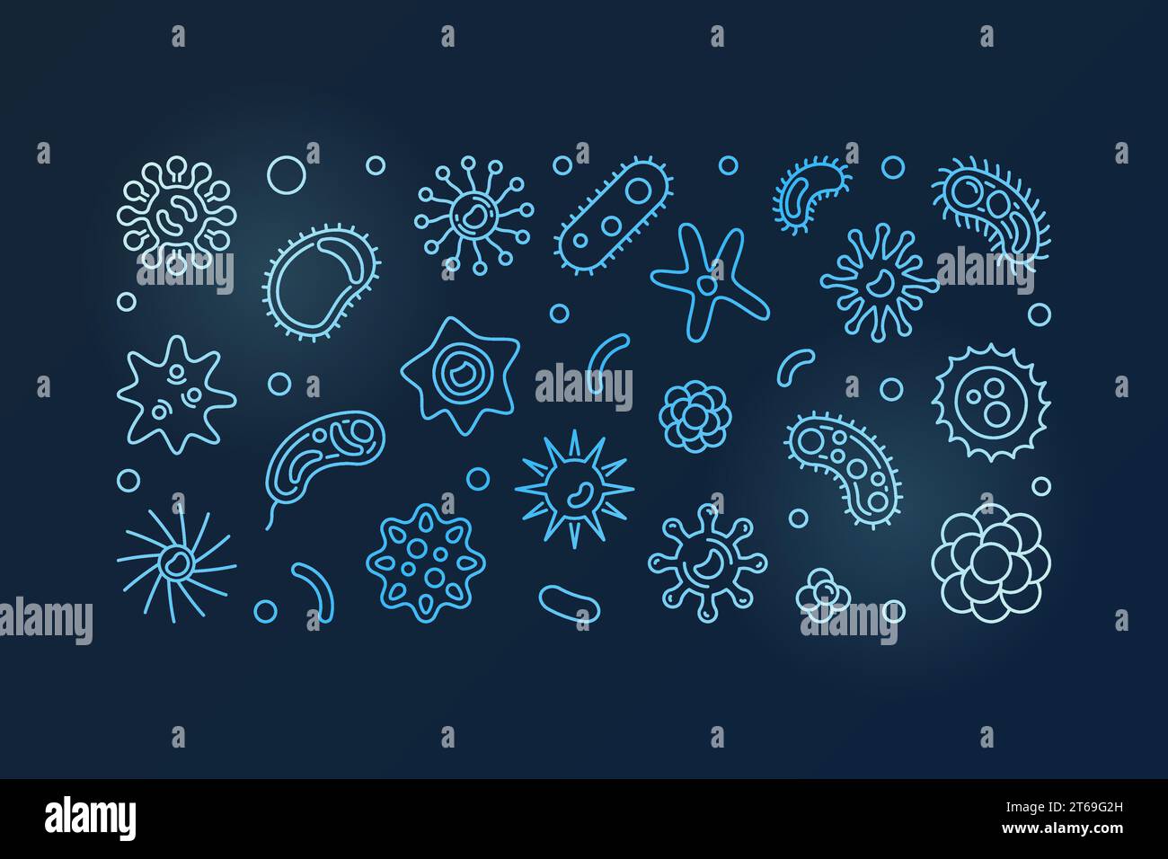 Microorganism vector blue banner. Microbiology concept modern colorful ...