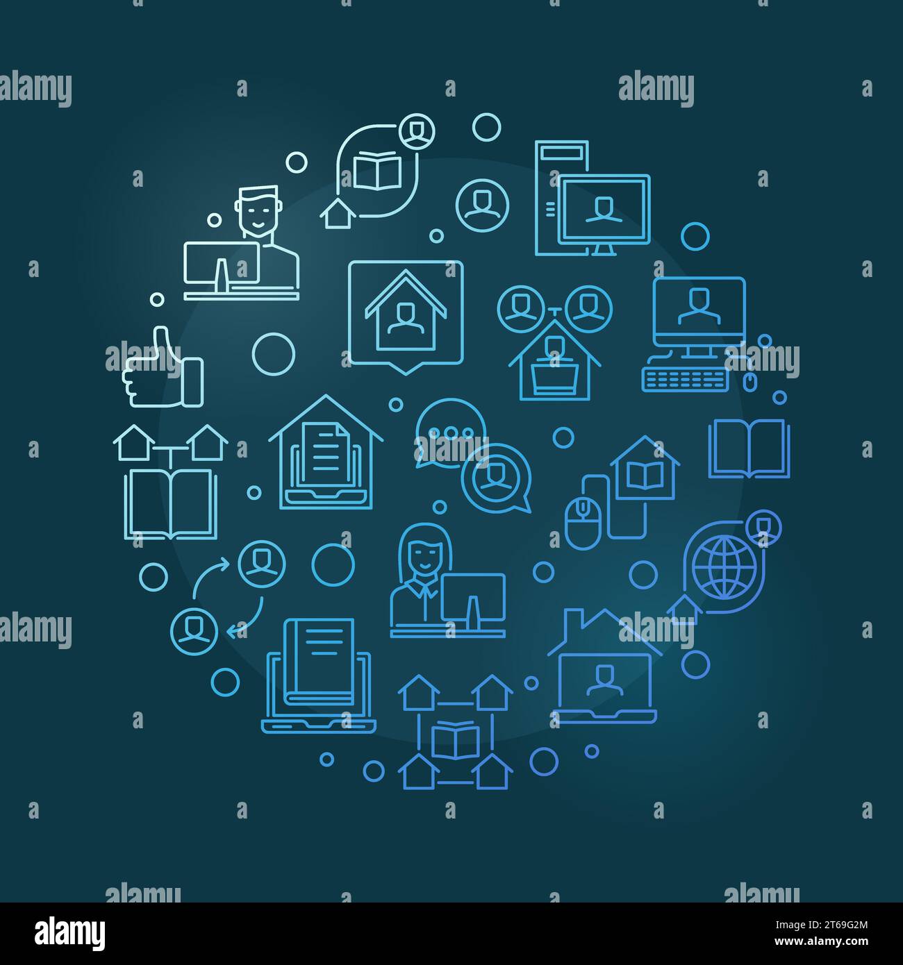 Online Courses vector concept round colored outline illustration on ...