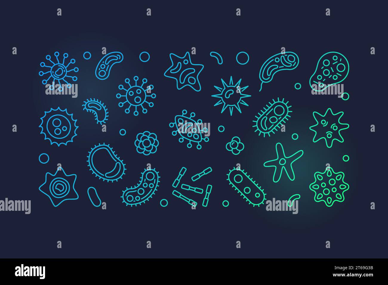 Human microbiota vector colored horizontal illustration in outline ...