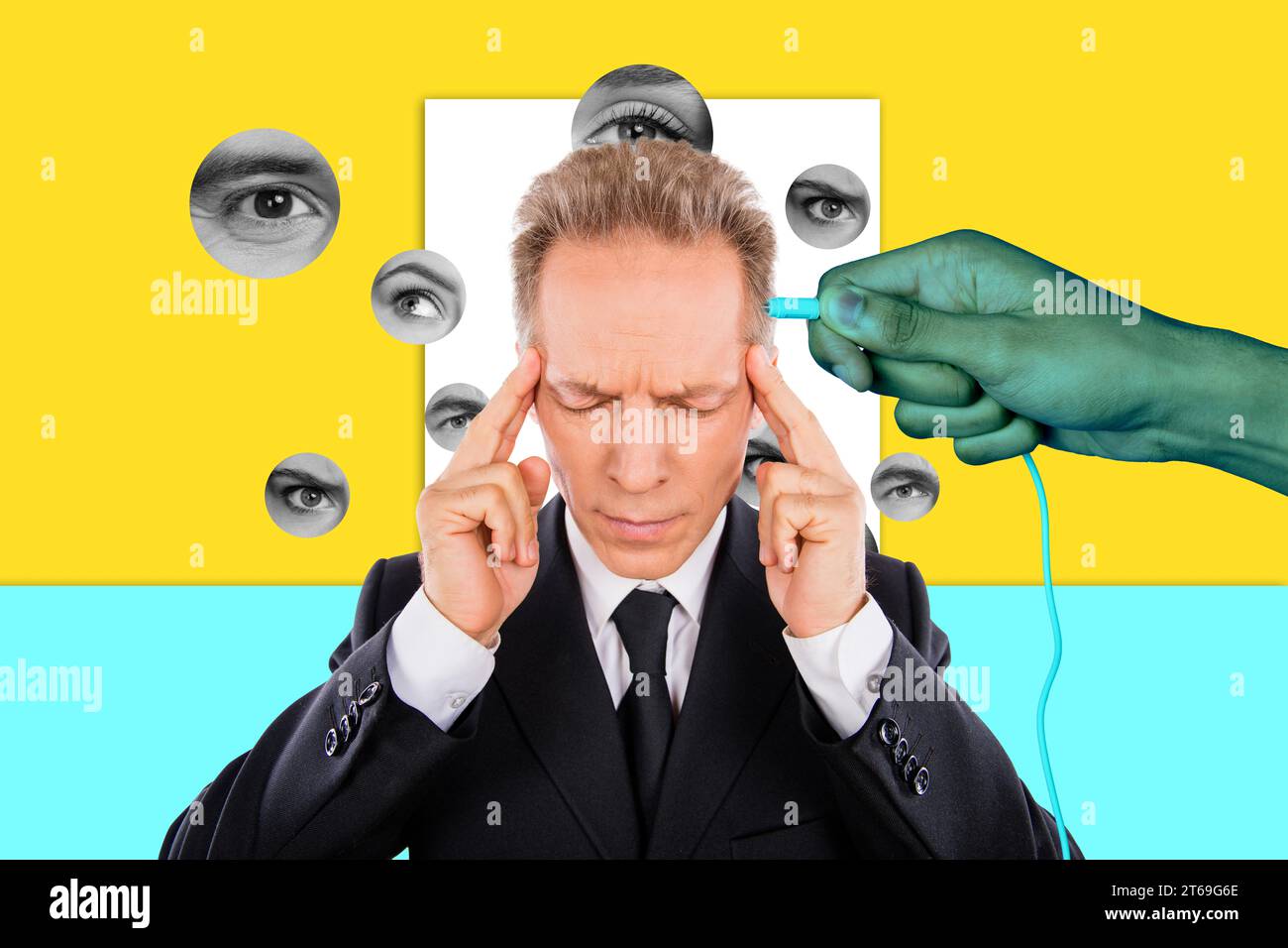 Photo cartoon comics sketch collage picture of tired upset guy needing ...
