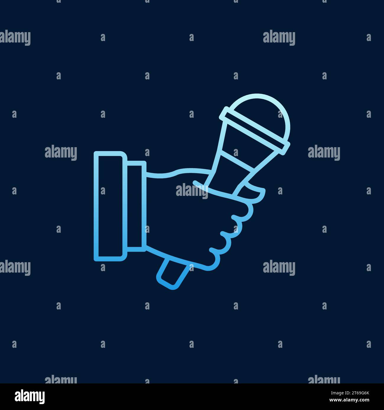 Hand holding microphone vector colorful outline icon or logo element on ...