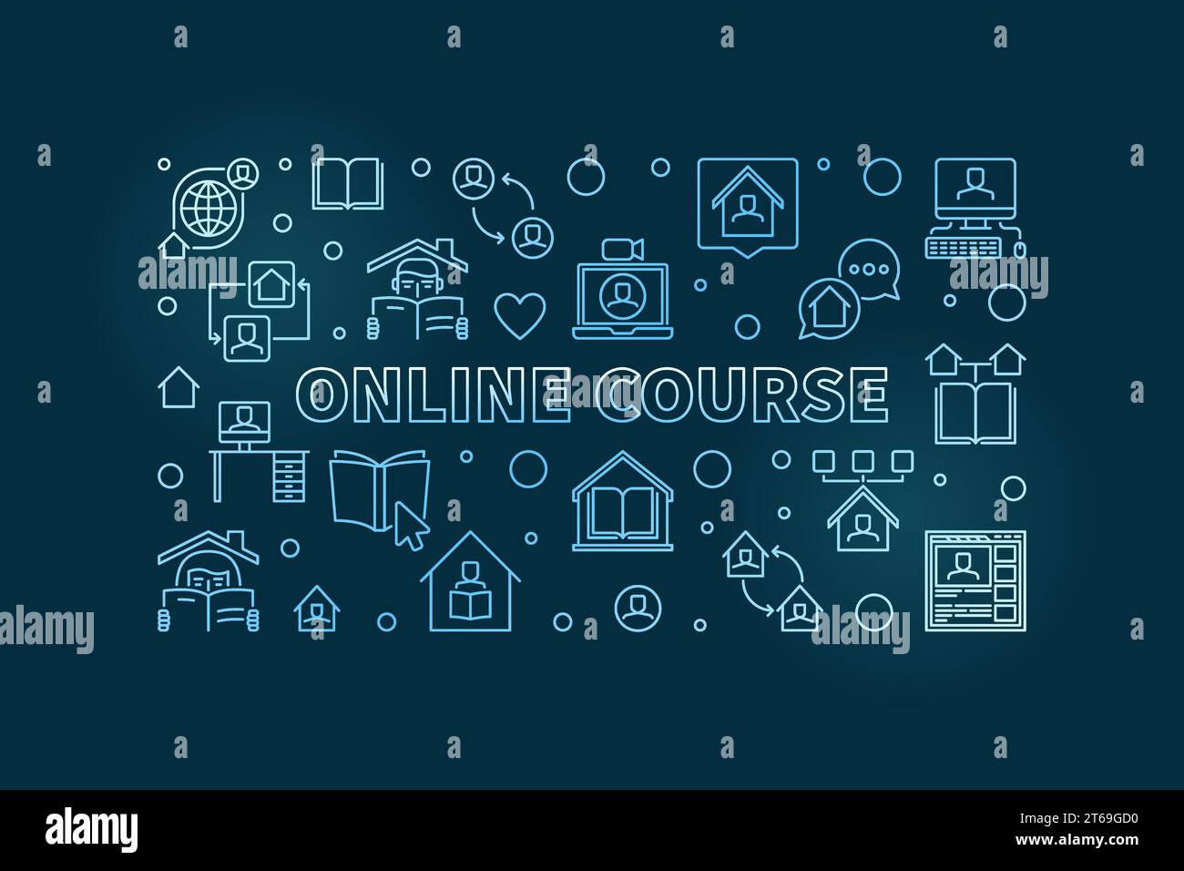 Online Course vector concept blue outline horizontal banner or ... Online Course vector concept blue outline horizontal banner or ...