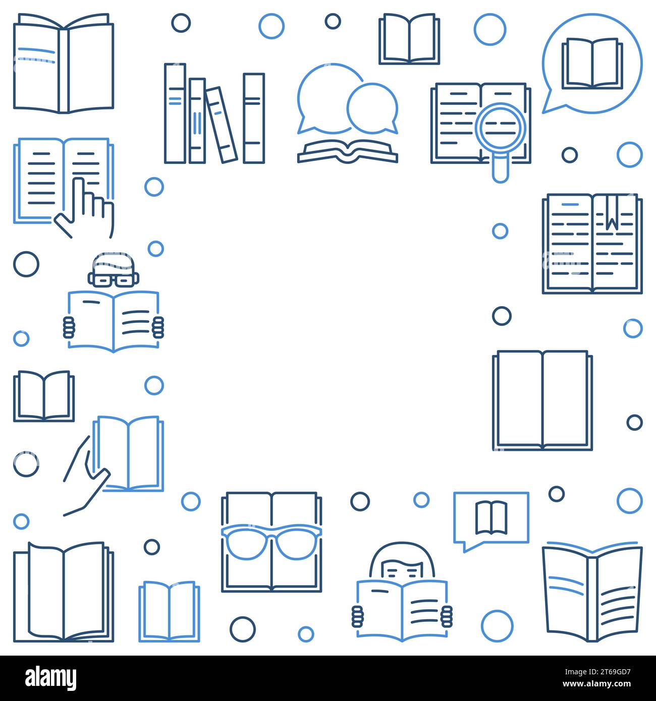 Book Library outline concept frame - vector illustration in thin line ...