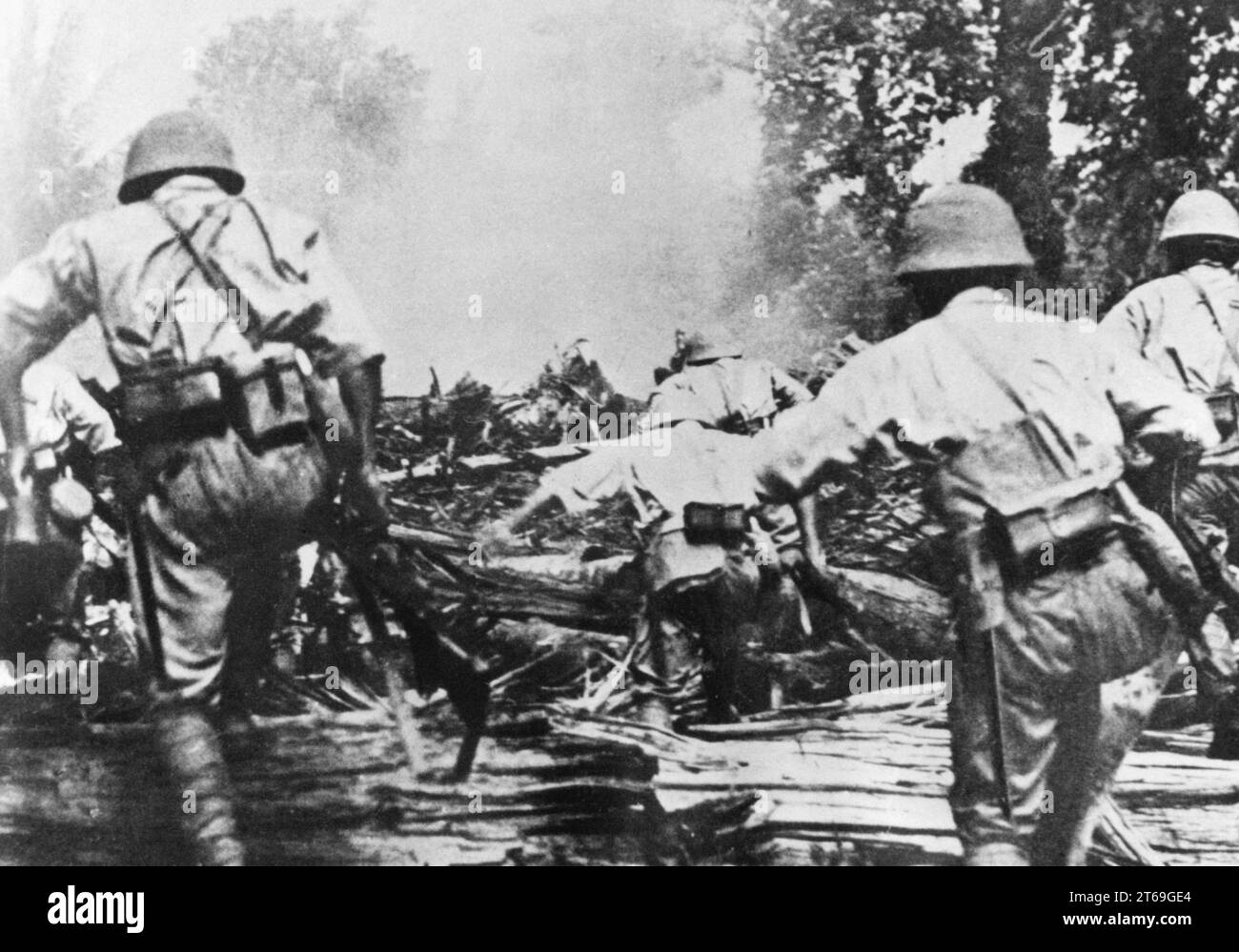 Attack by Japanese troops during the advance on Singapore. [automated ...