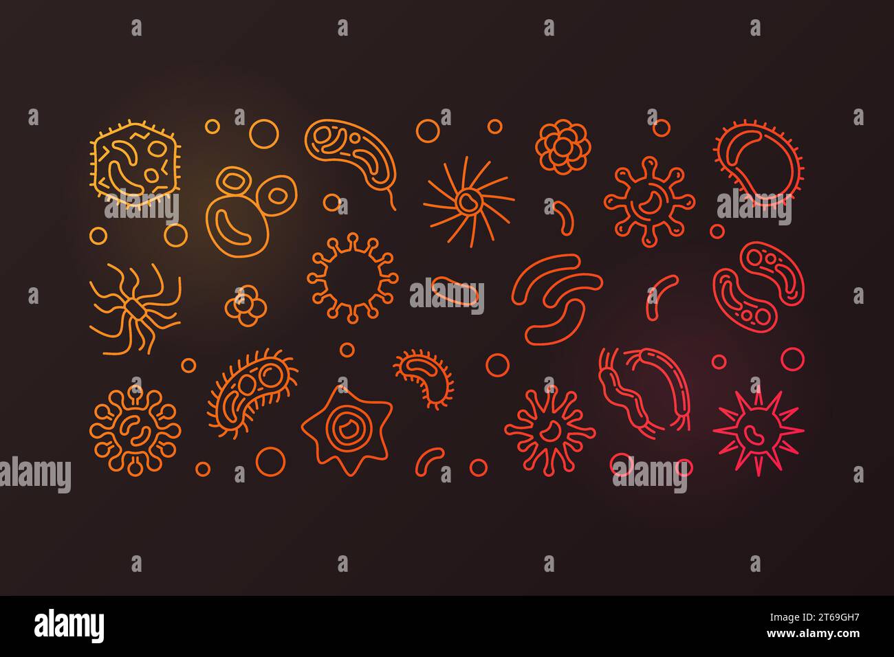 Virology creative horizontal linear banner. Vector microbiology ...