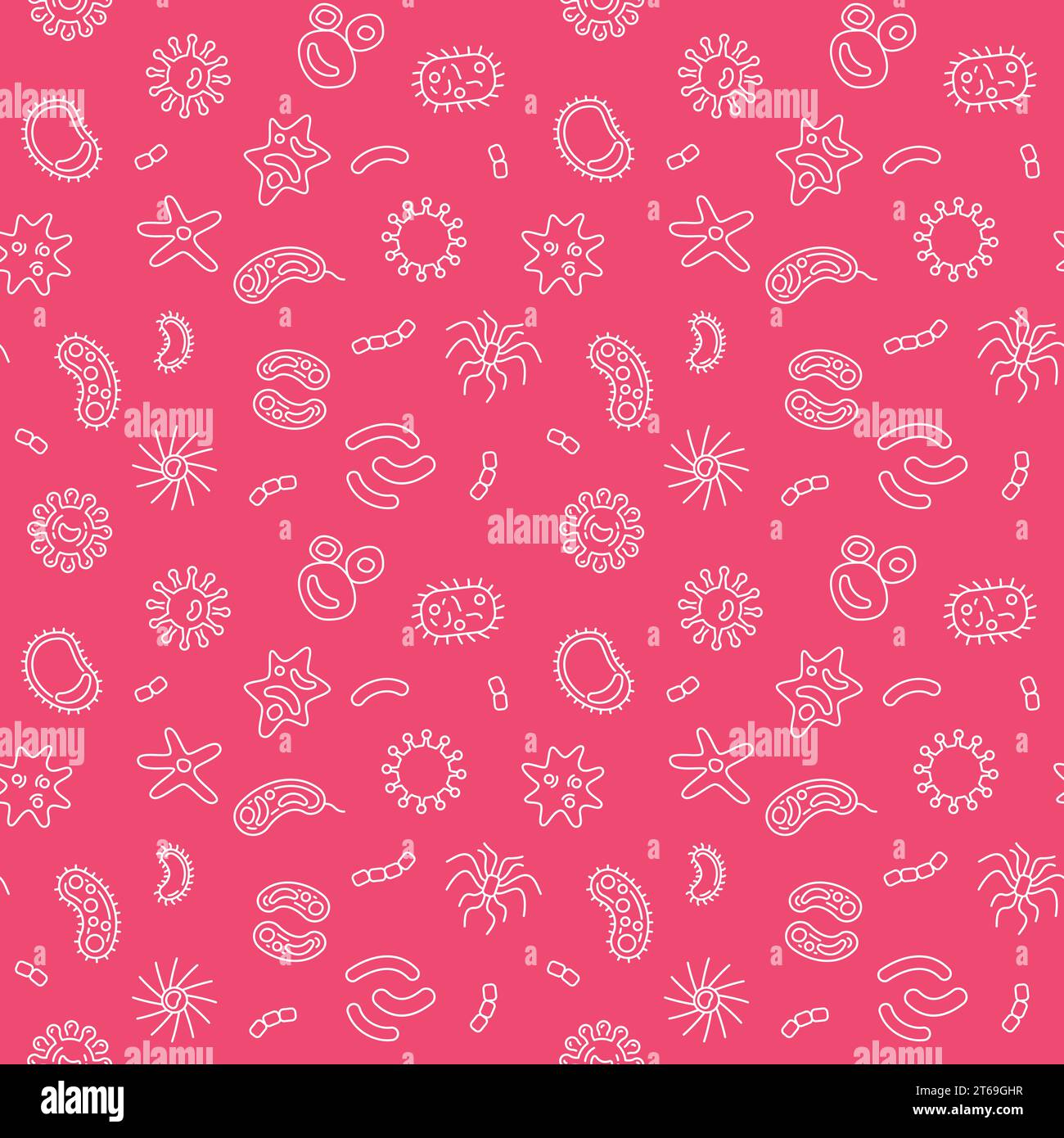 Pathogen vector red seamless pattern or background in thin line style ...