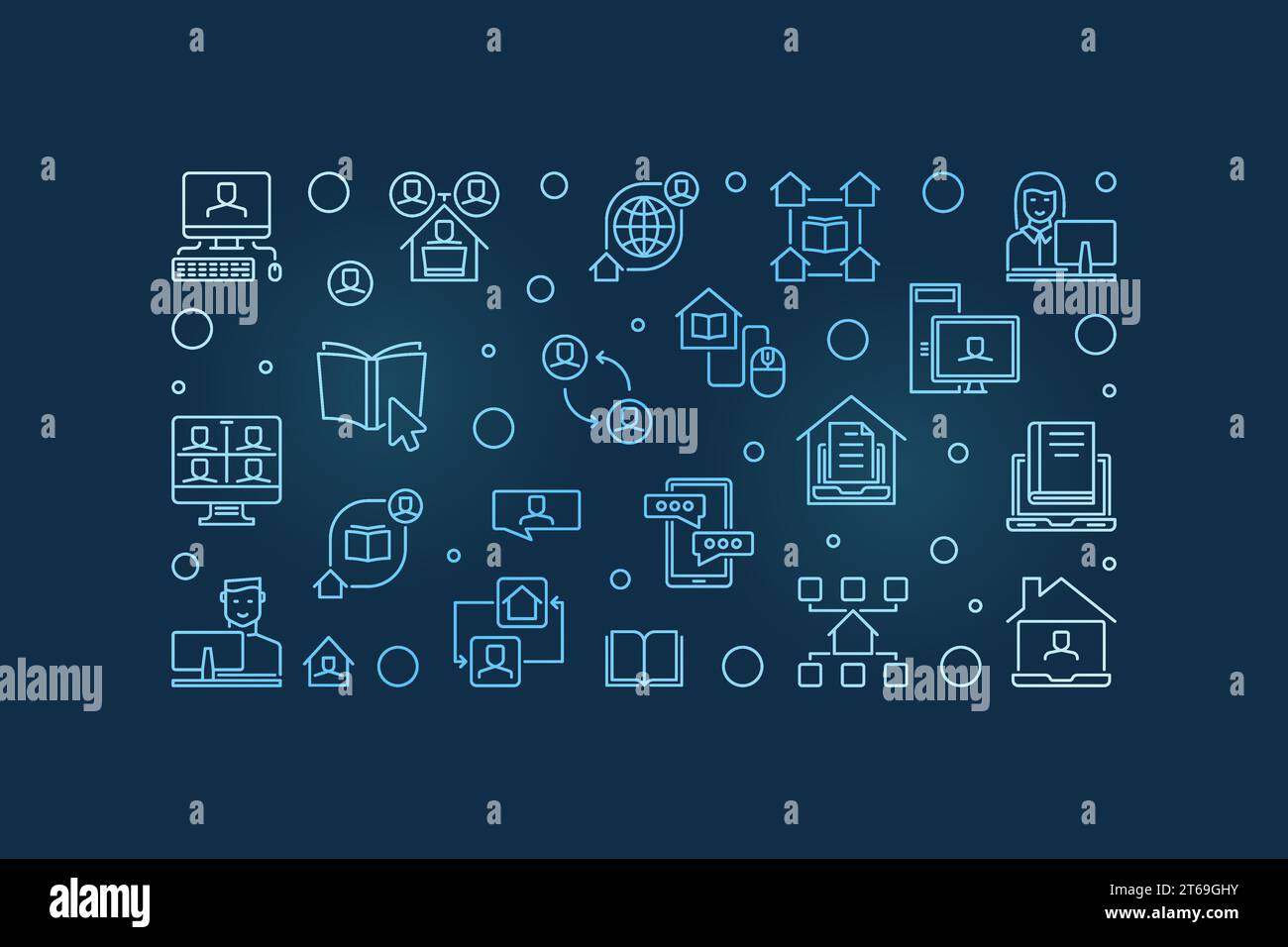 Online Education vector concept blue outline horizontal banner or ...