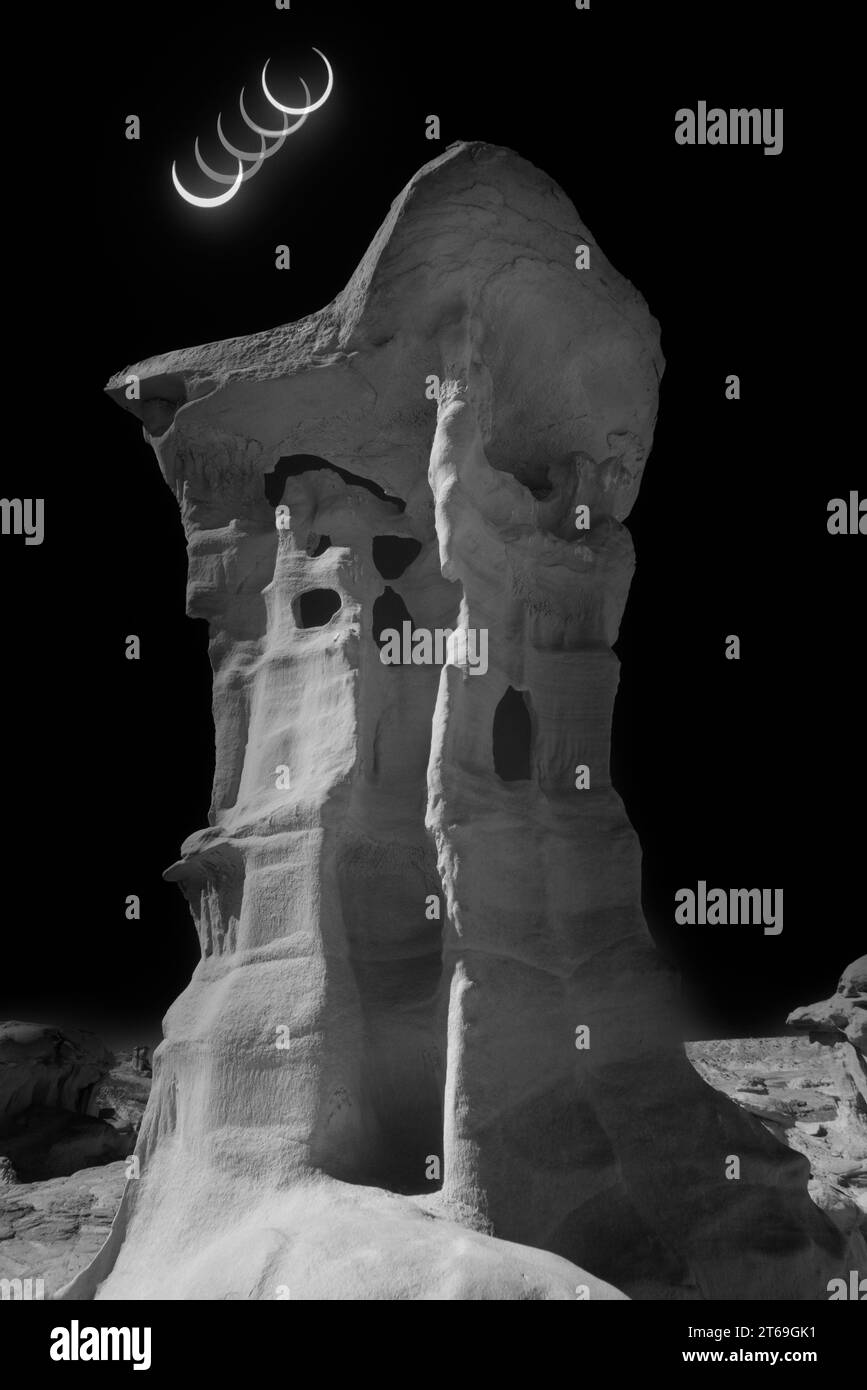 October 14, 2023 Annular eclipse over Alien Throne, New Mexico Stock ...