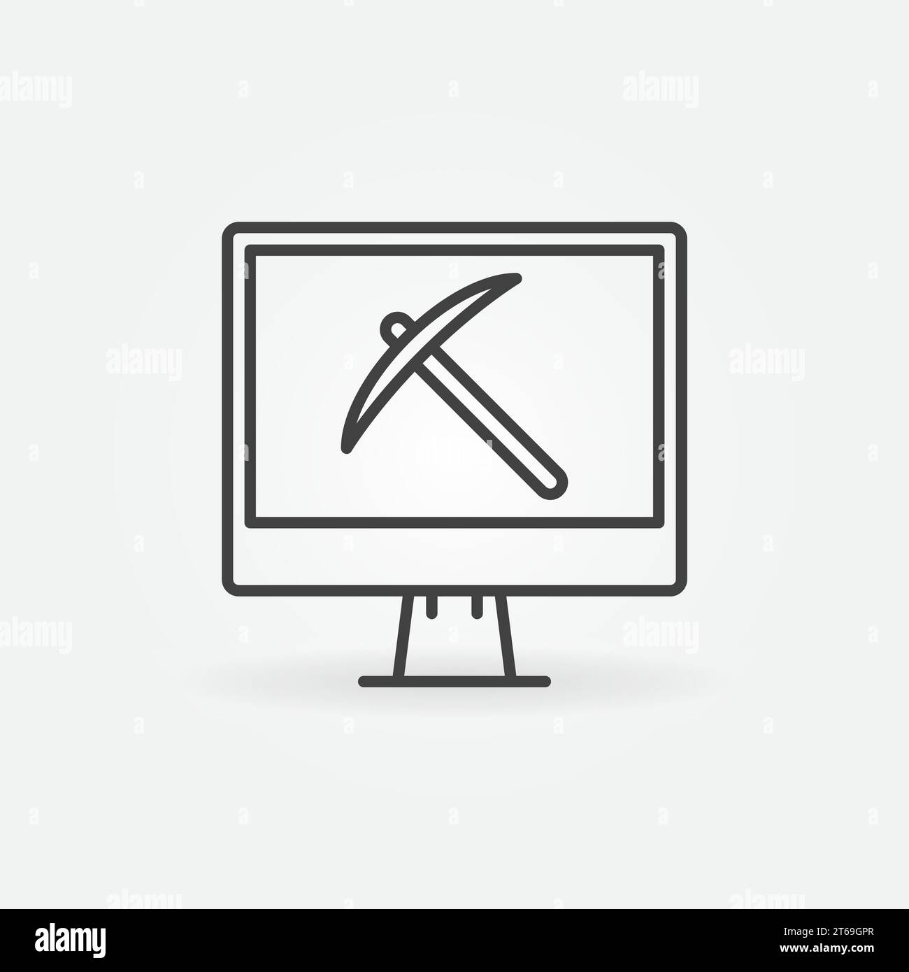 Pick Axe on Computer Display line icon. Data Mining vector concept symbol in outline style Stock ...