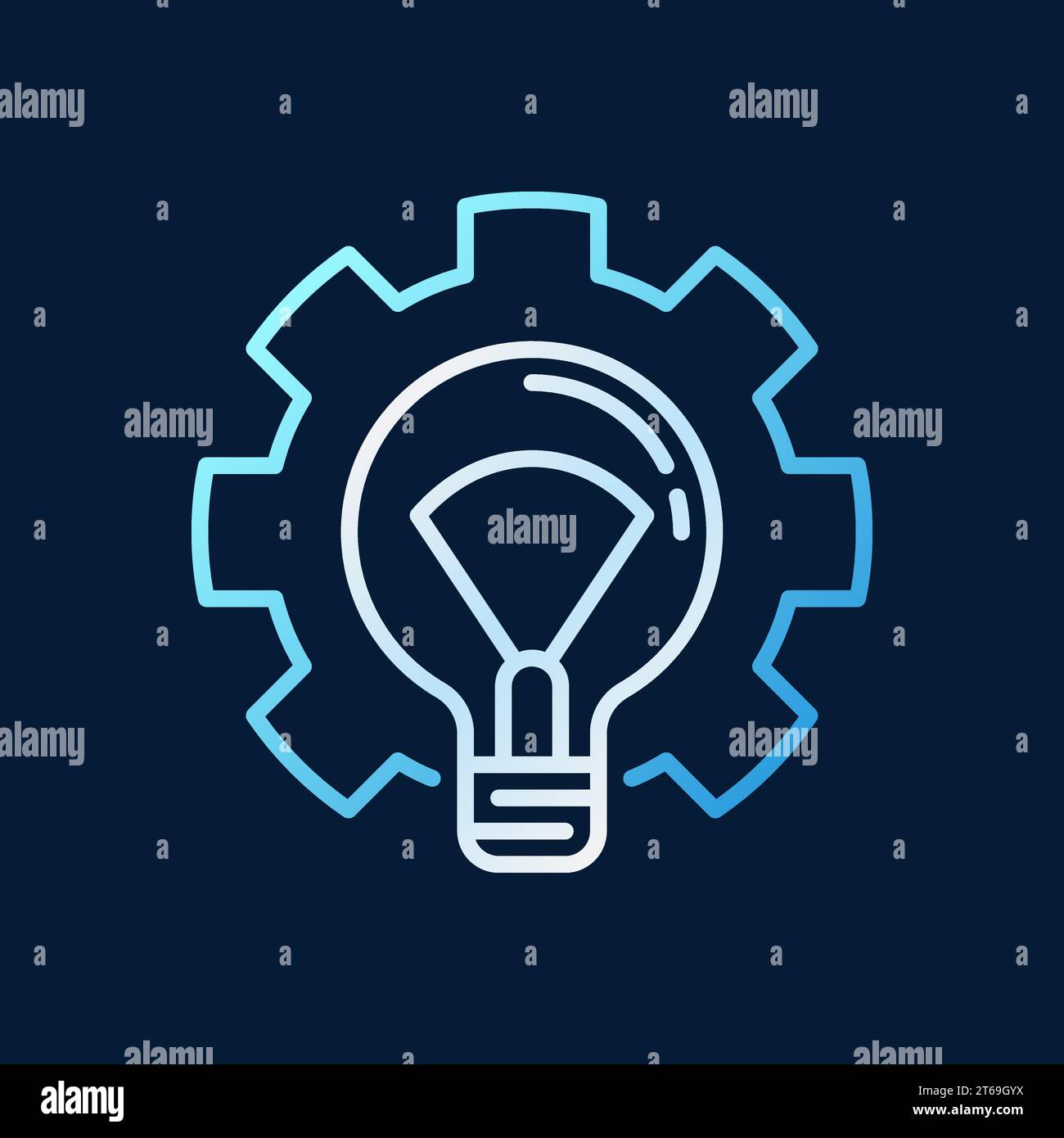 Light Bulb in Cog colored linear icon - vector Lightbulb in Gear outline symbol on dark ...