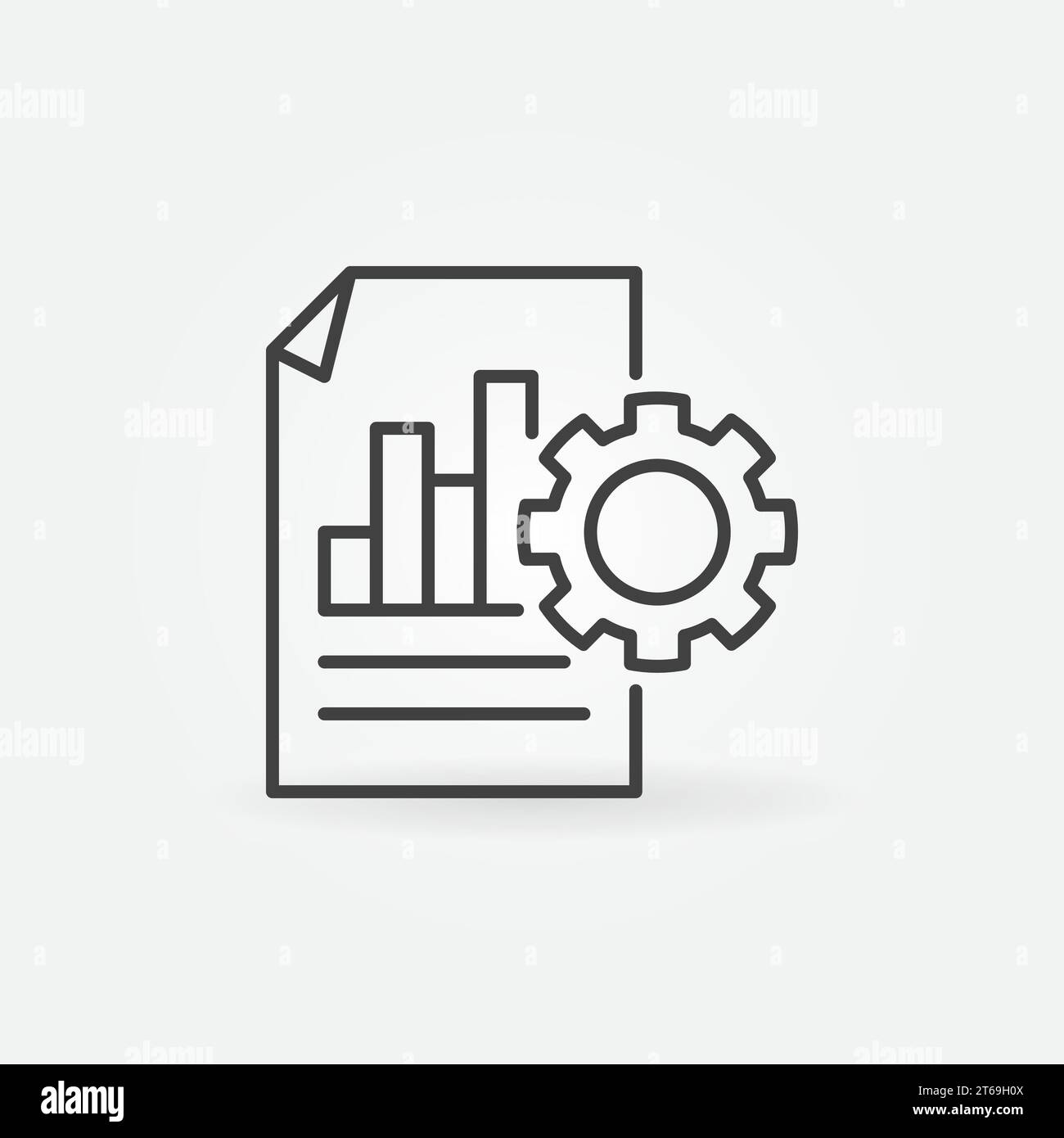 Business report with gear vector icon. Document with cog symbol in thin ...