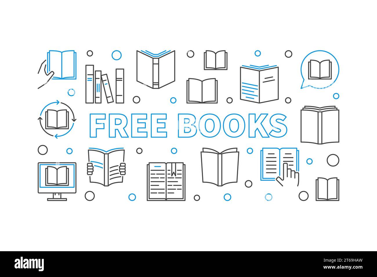 Free Books concept horizontal banner in thin line style. Vector ...