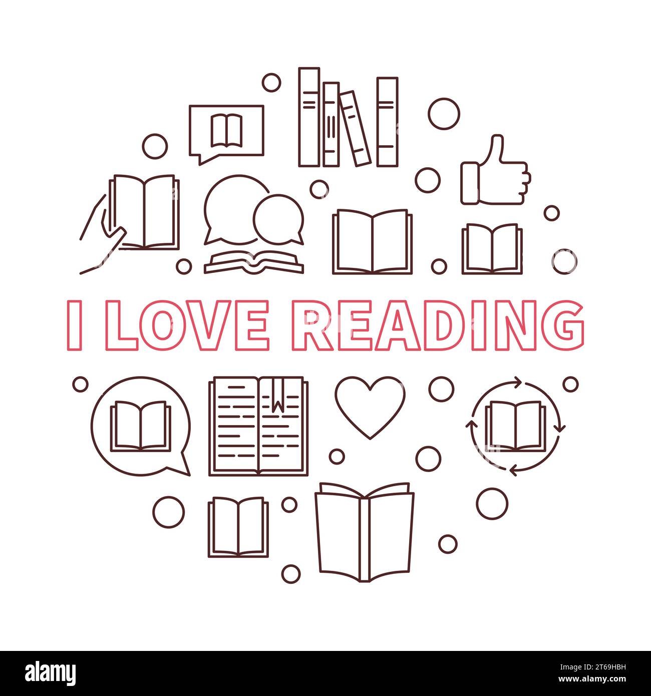 I Love Reading vector round outline learning and education concept ...