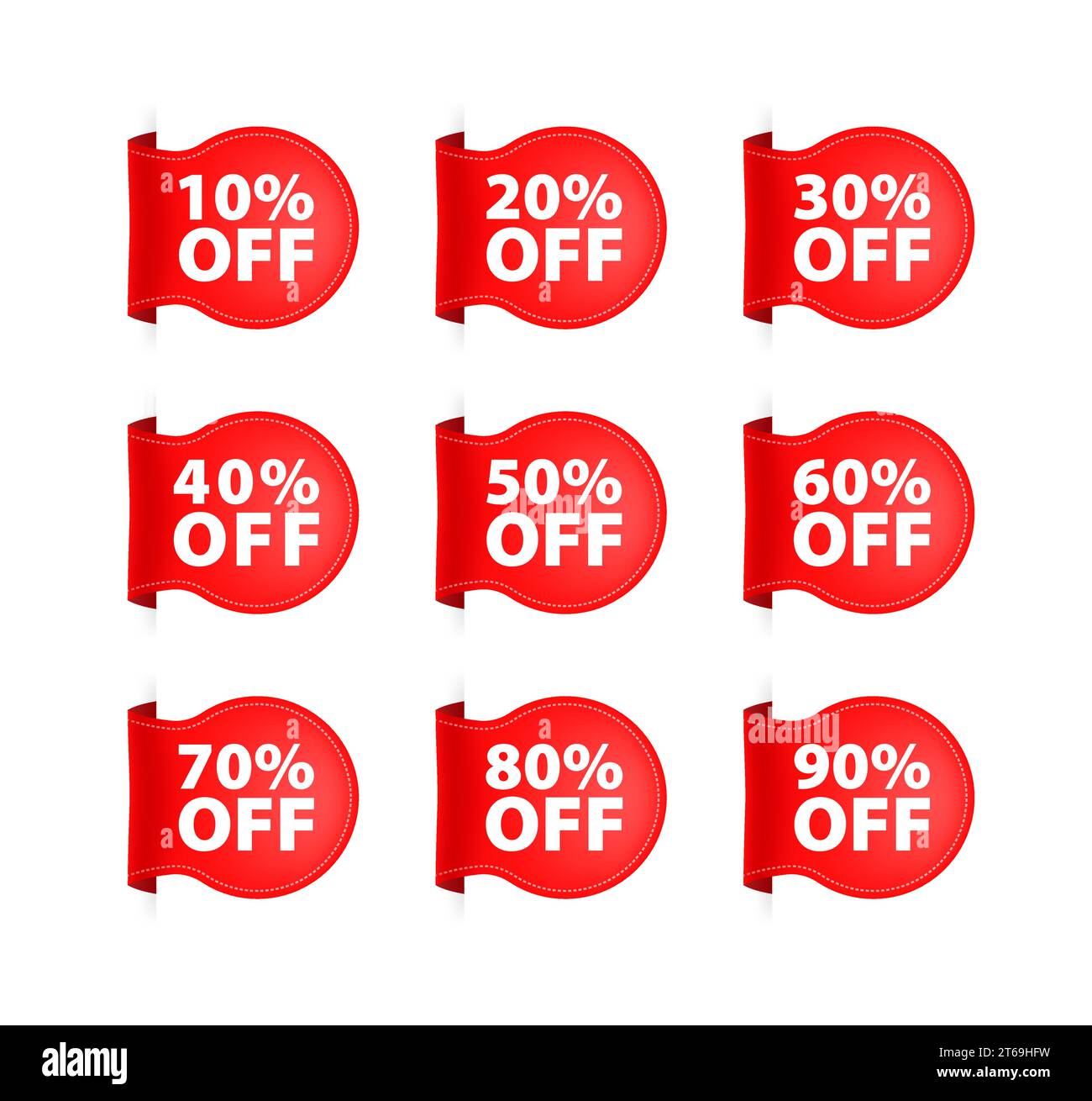 Set of Red Discount Tags with Different Sale Percentages for Retail ...
