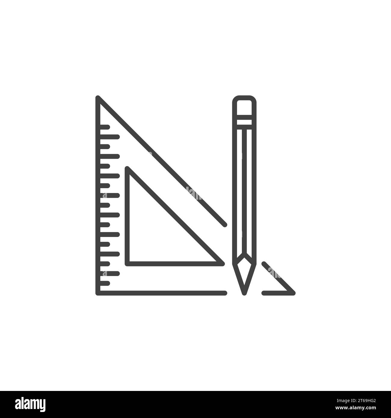 Pencil with Triangle Ruler vector outline concept icon or symbol Stock ...