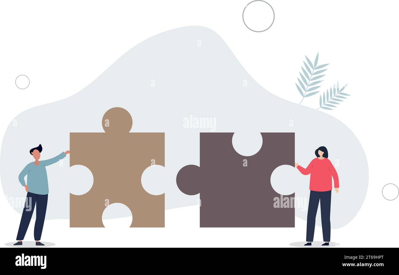 Business partners teamwork with two jigsaw puzzle pieces .Mutual ...