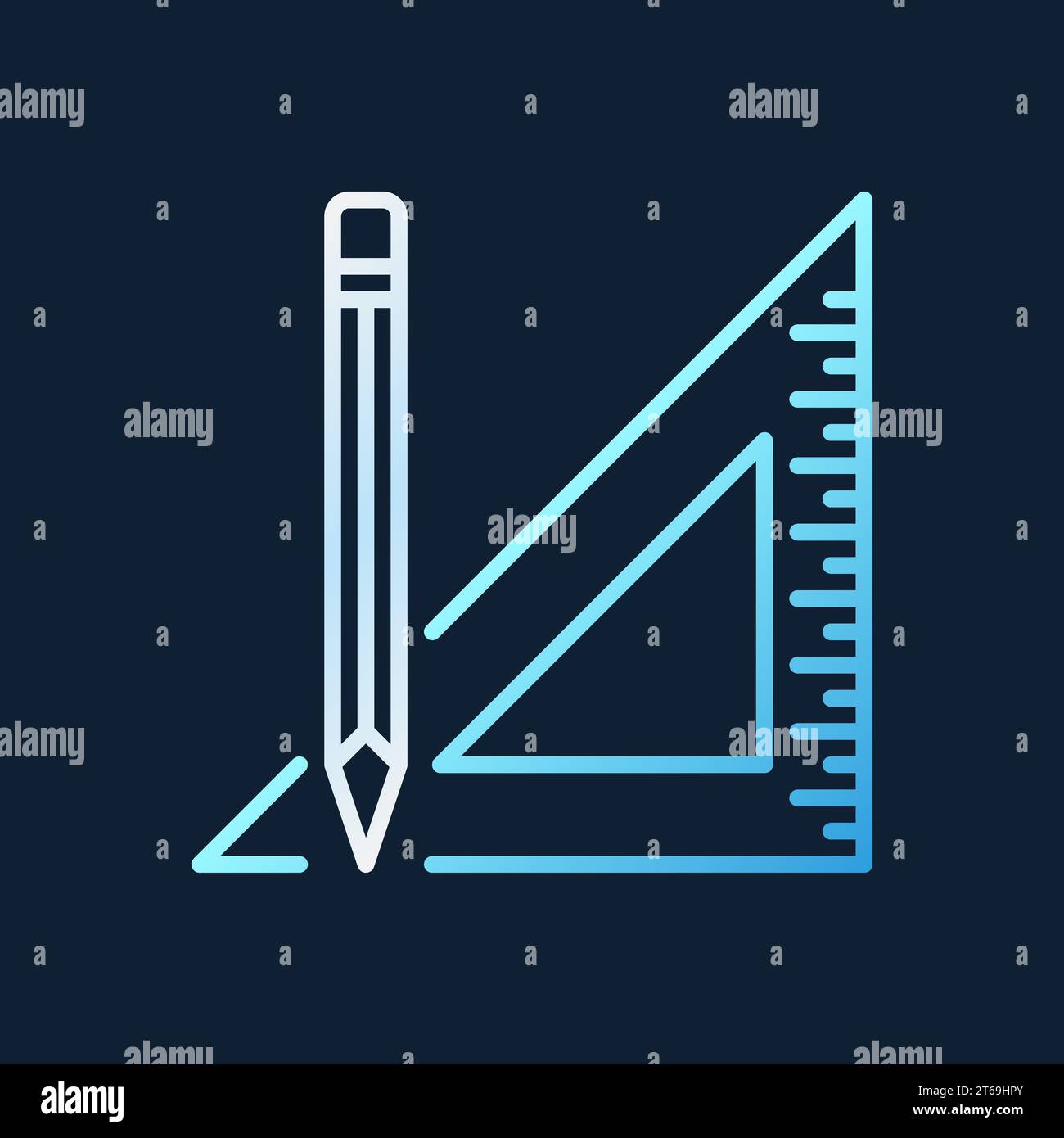 Triangle Ruler with Pencil vector outline colorful icon or logo on dark ...