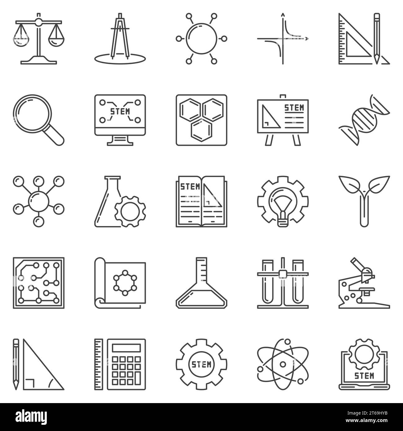 STEM outline icons set. Vector Science, Technology, Engineering and ...