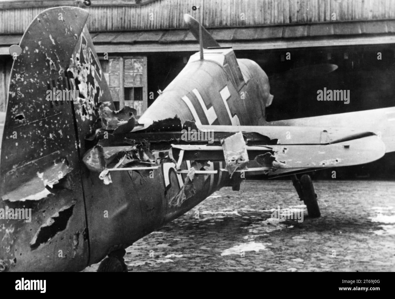 A Messerschmitt Me BF 109 took a flak hit during the fighting of the ...