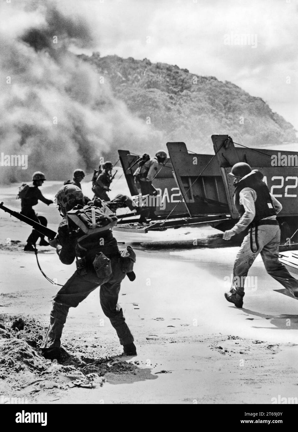 American Marines during a landing operation in the Pacific theater of war. [automated ...