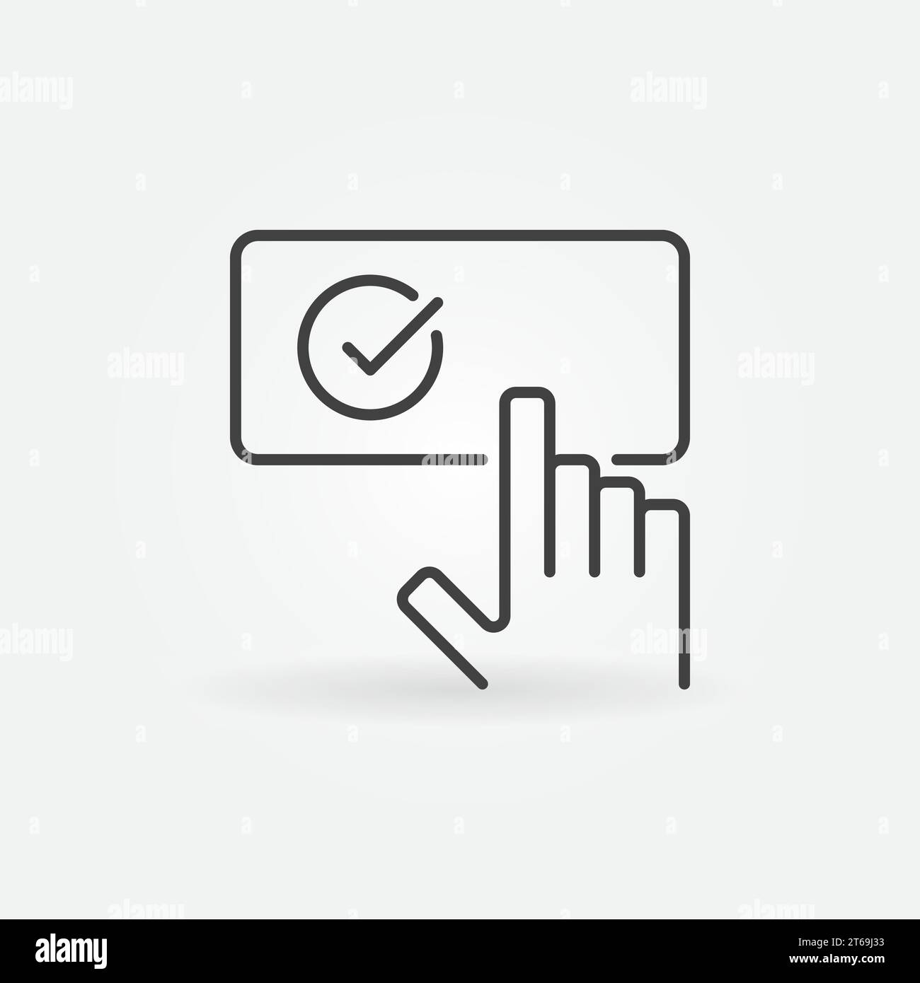 Vector hand on button with checkmark icon or design element in thin ...
