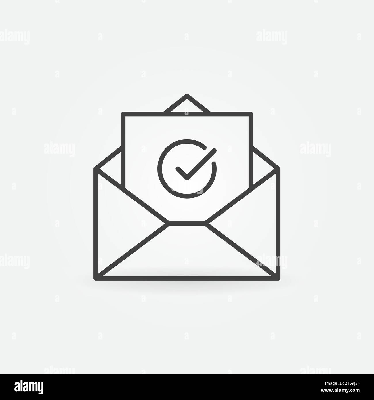 Open envelope with checkmark outline icon. Vector Approval mail concept sign. Envelope letter ...