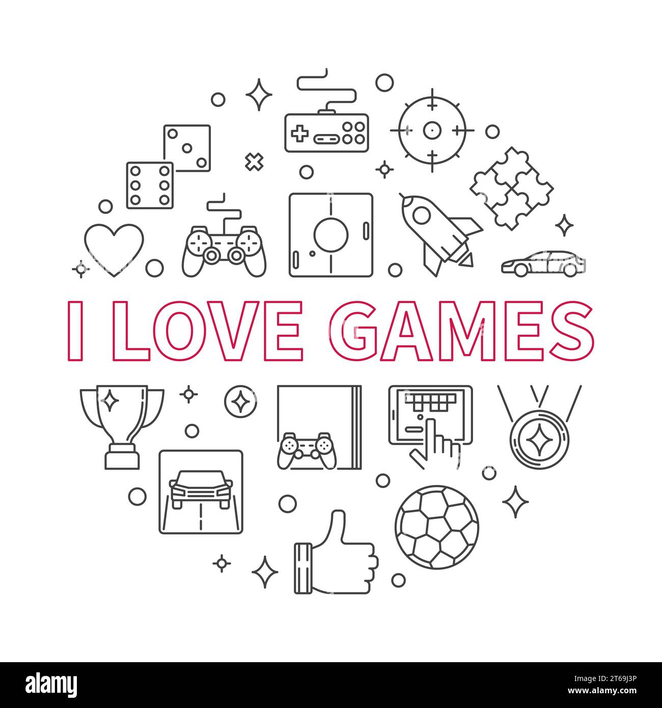 I Love Games vector concept round outline illustration Stock Vector ...