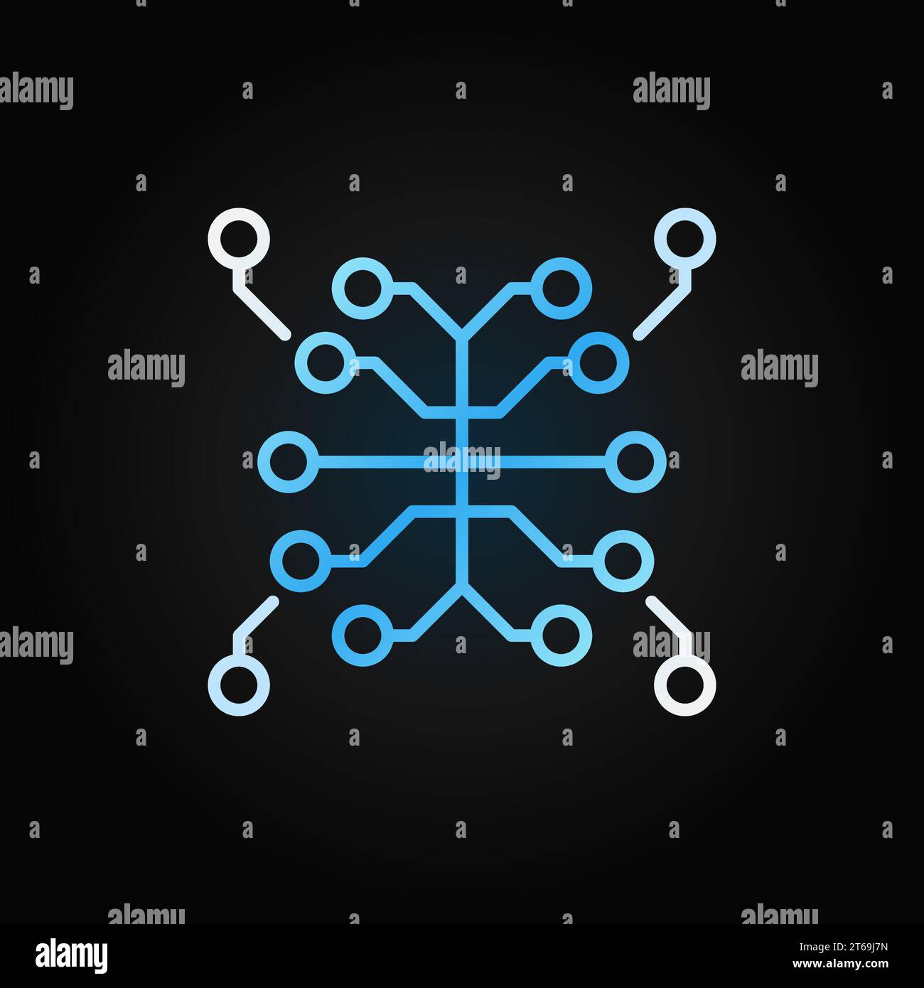 Artificial Intelligence brain vector blue icon or sign in thin line ...