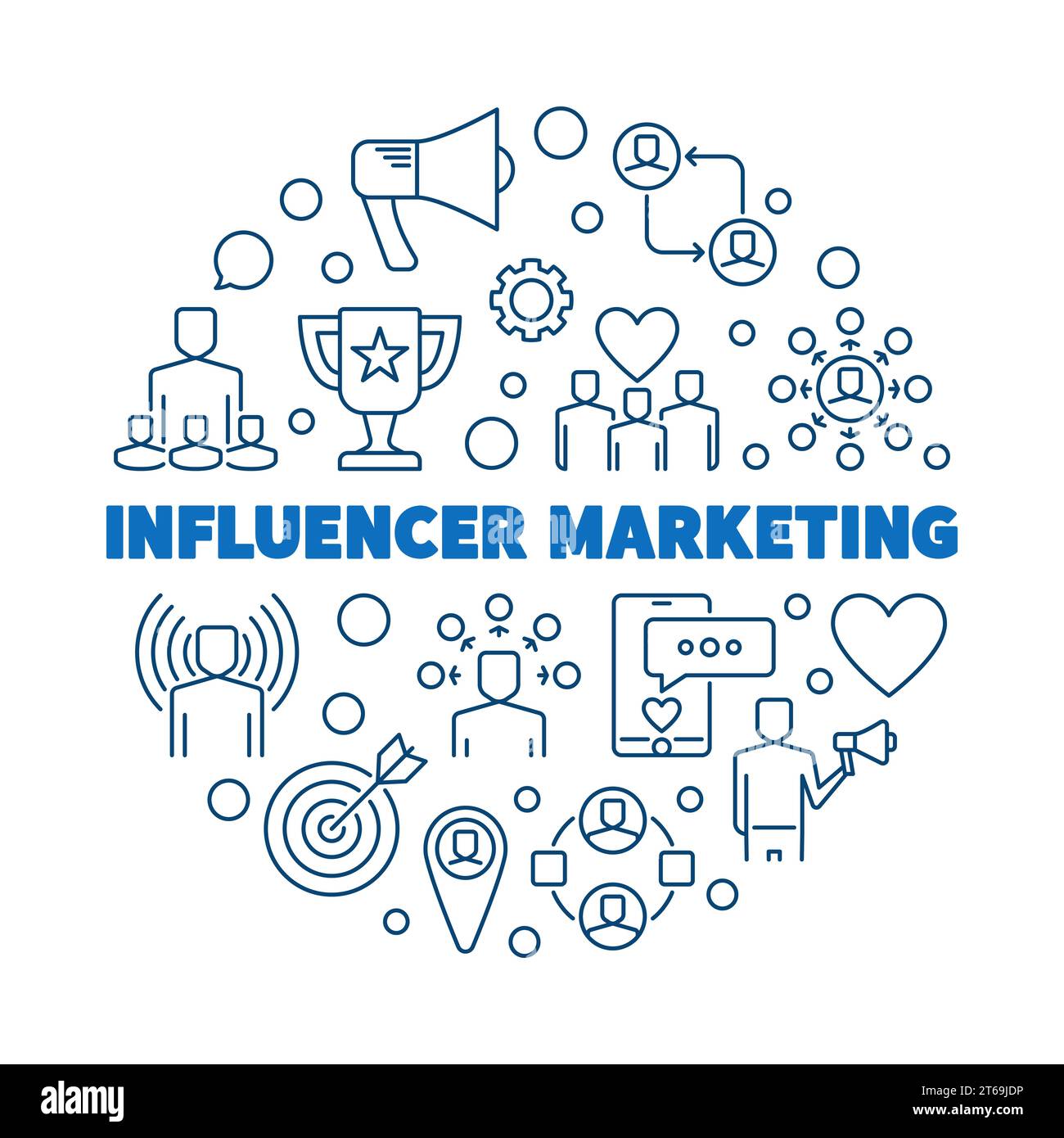 Influencer Marketing vector round concept thin line illustration Stock ...