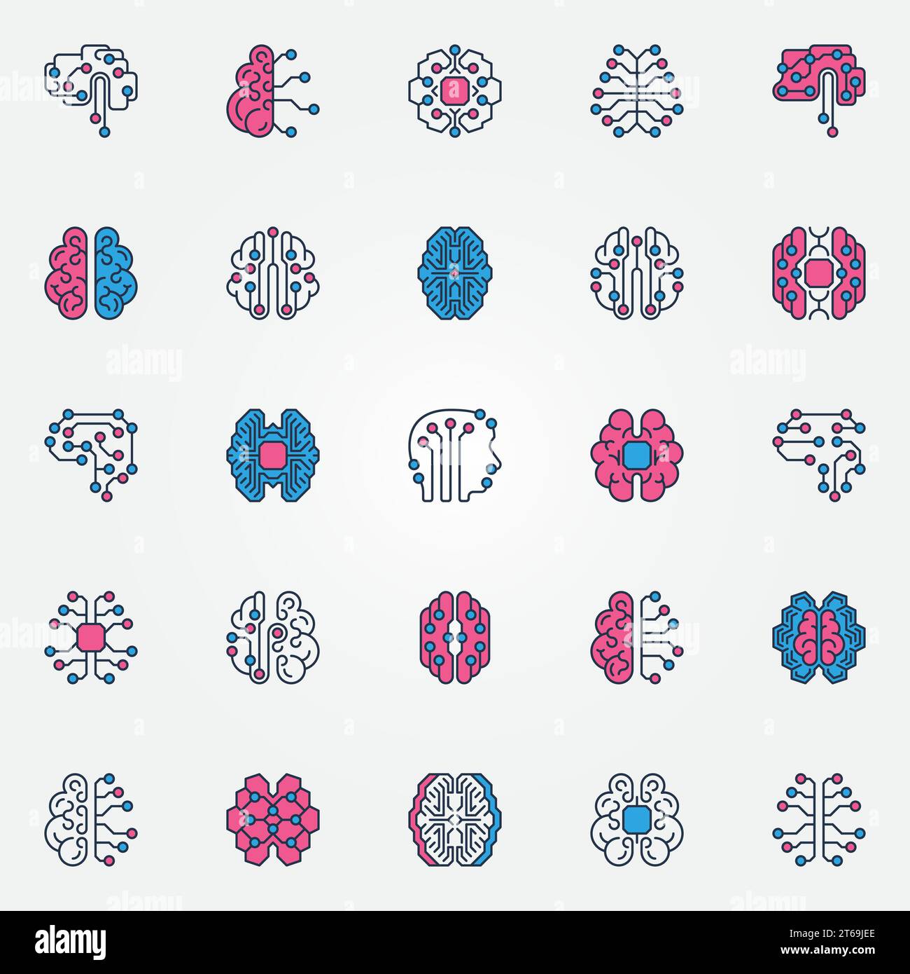 Digital Brain colored icons set - vector AI Smart brain creative signs ...
