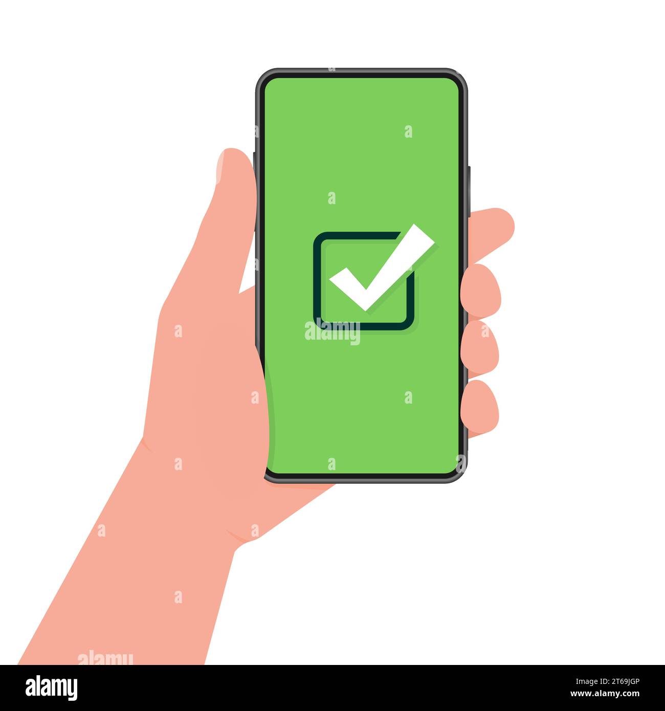 Hand Holding Smartphone with Check Mark on Screen Vector Illustration ...