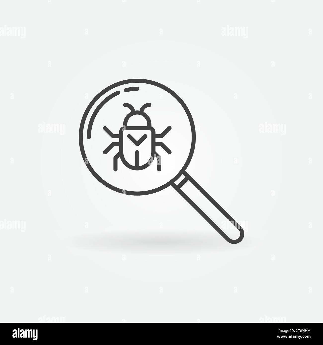 Bug in Magnifier vector concept minimal icon in thin line style Stock ...