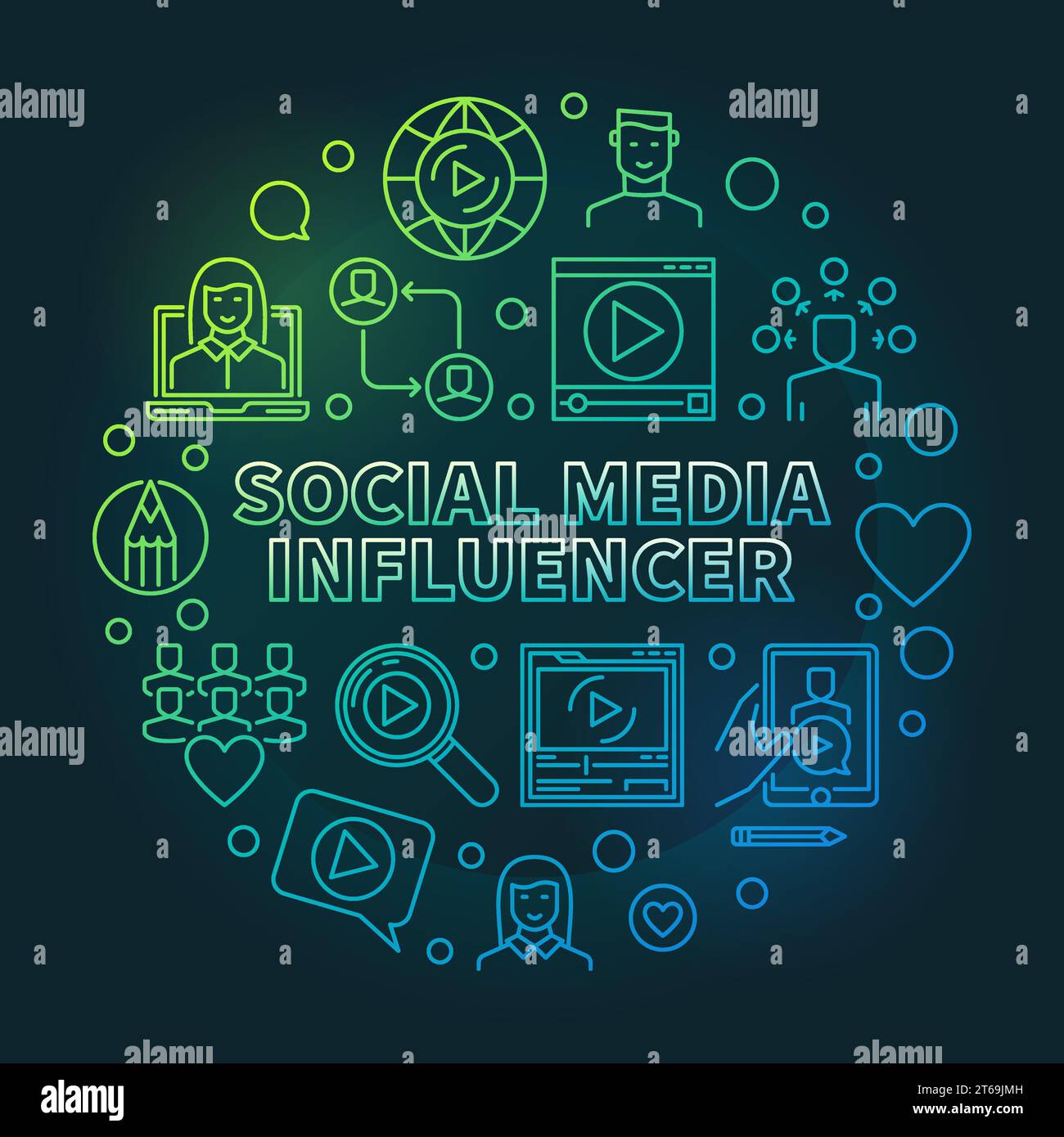Social Media Influencer vector round colored concept linear ...
