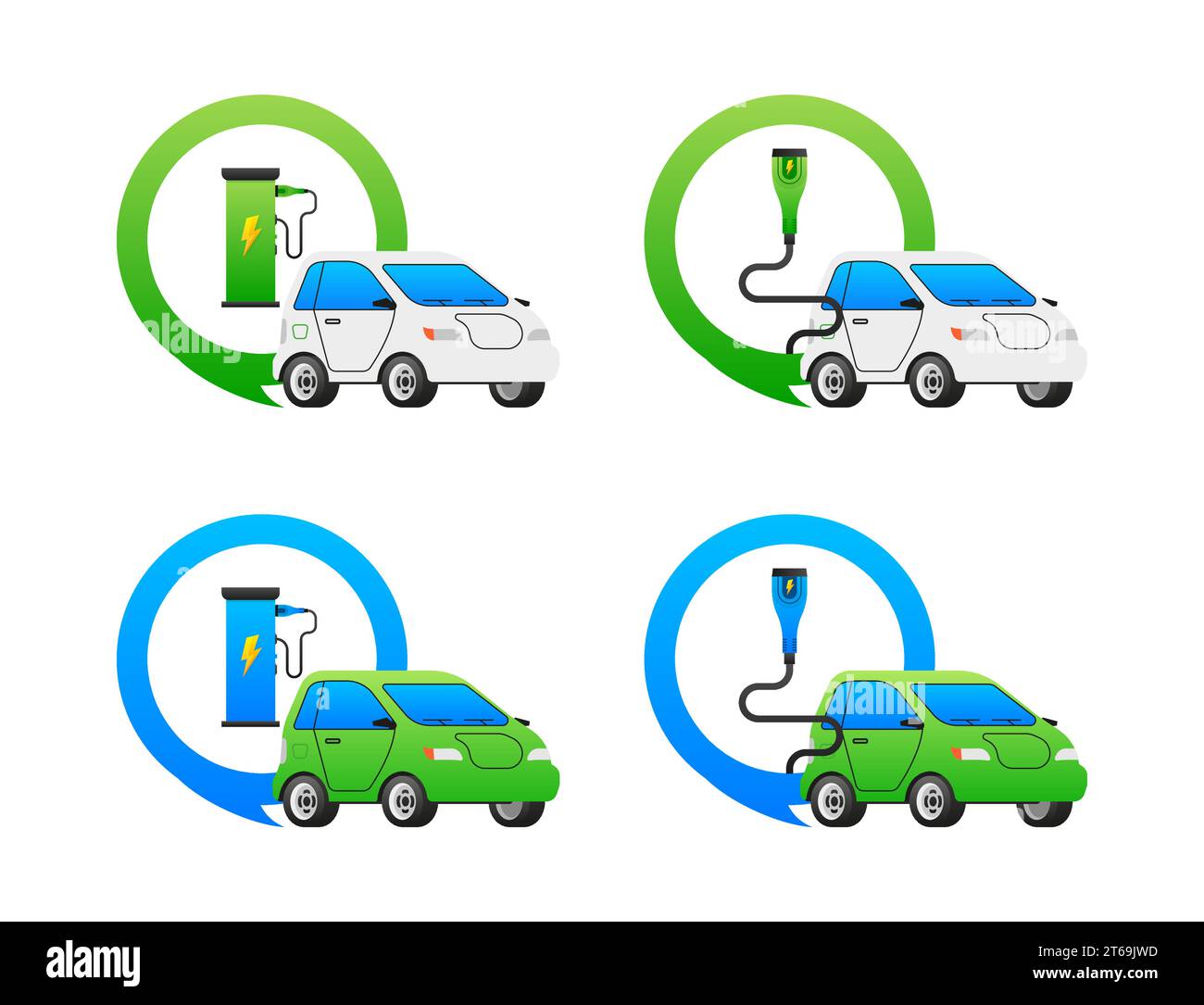 Set of Electric Vehicles and Charging Points. Vector illustration Stock ...