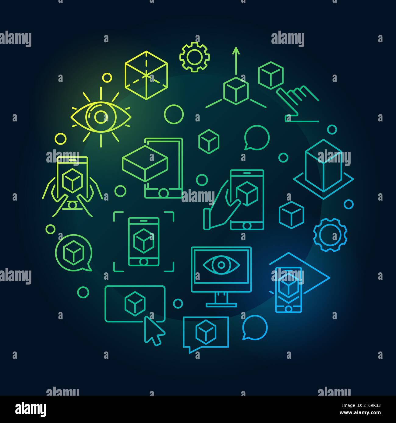 Augmented reality circular vector colored illustration made with AR ...