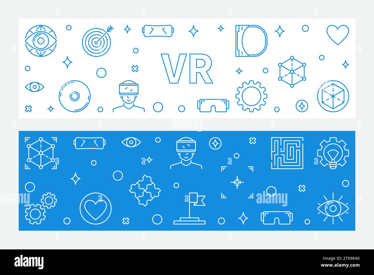 Set of 2 VR concept linear banners. Vector Virtual Reality horizontal ...