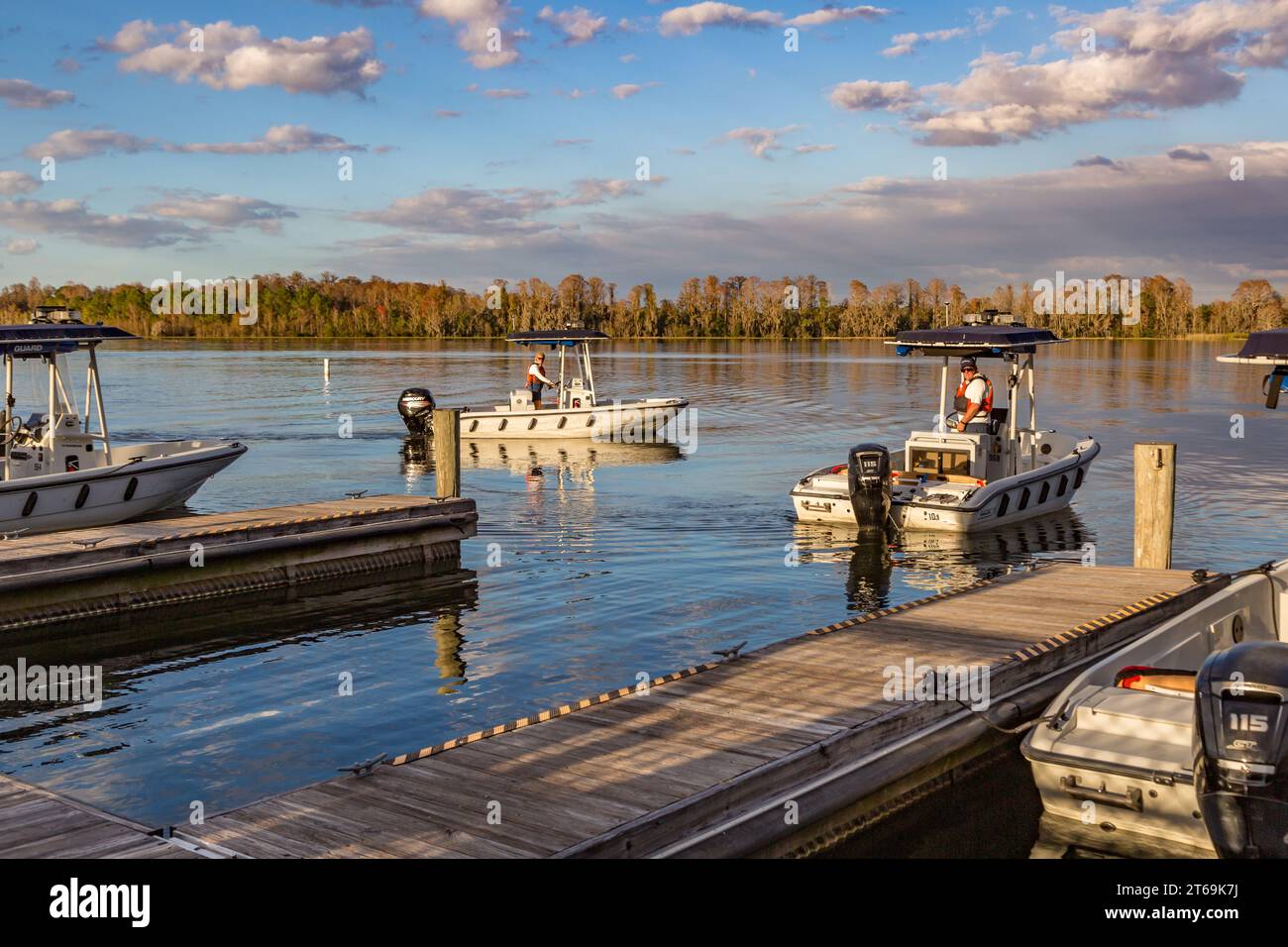 Marine security staff in patrol boats at the marina in Fort Wilderness ...