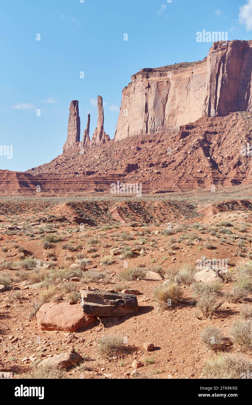 The famous Three Sisters formation as seen on the Monument Valley ...