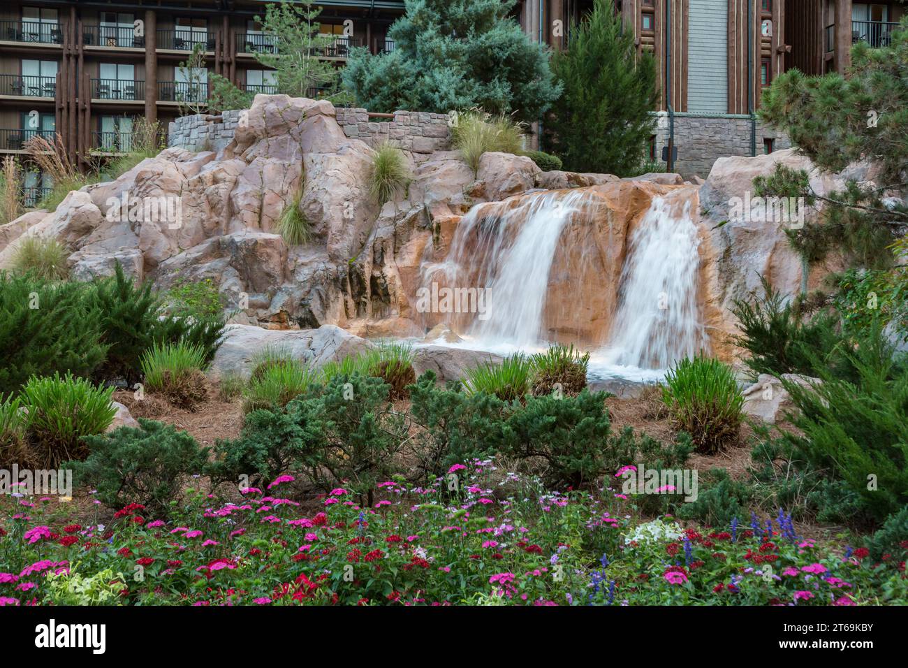 Waterfall at exterior of Wilderness Lodge resort at Walt Disney World ...
