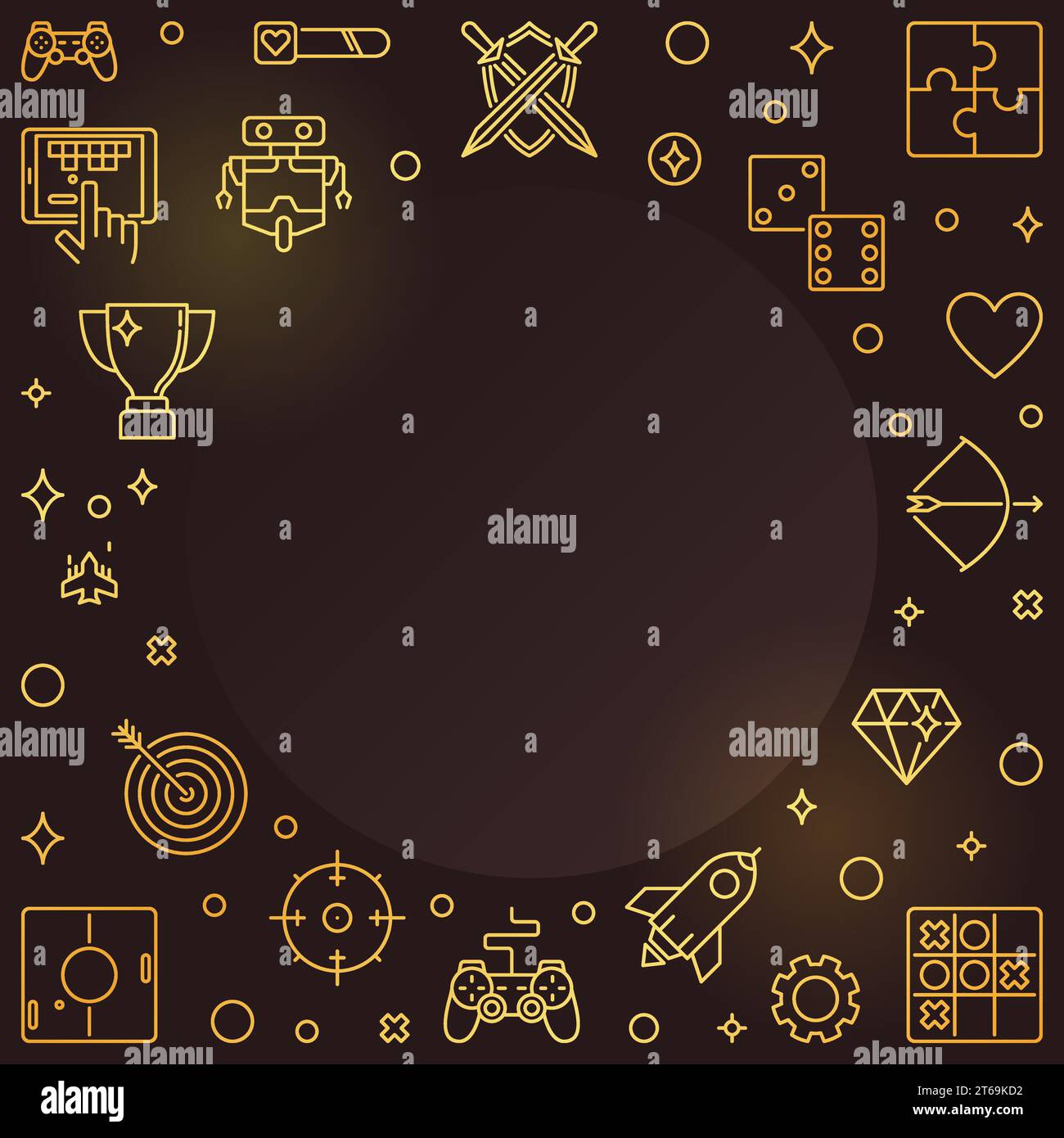 Gamer vector concept golden outline frame or illustration on dark ...