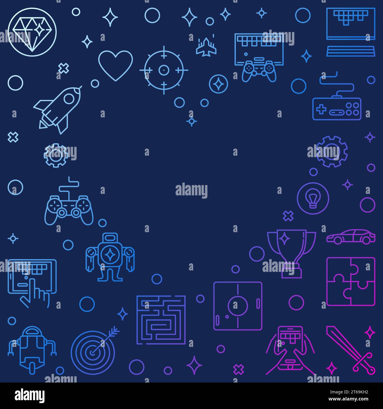 Video Games Heart outline colored Frame. Vector illustration Stock ...