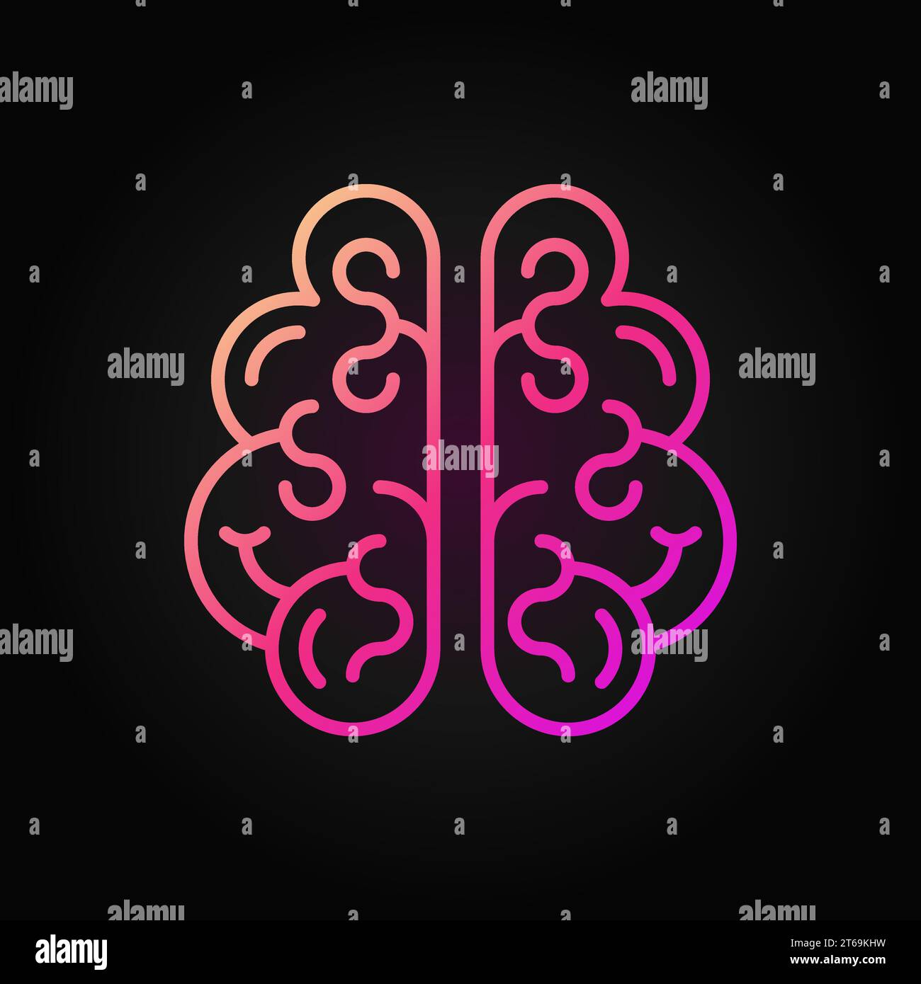 Human brain vector red icon or symbol in outline style on dark ...