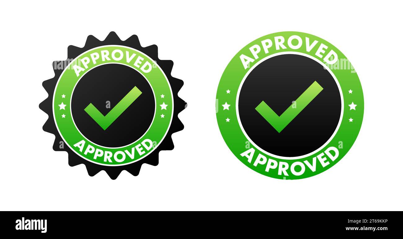 Vibrant Green Approved Stamp with Shiny Stars and Ribbon Banner Vector ...