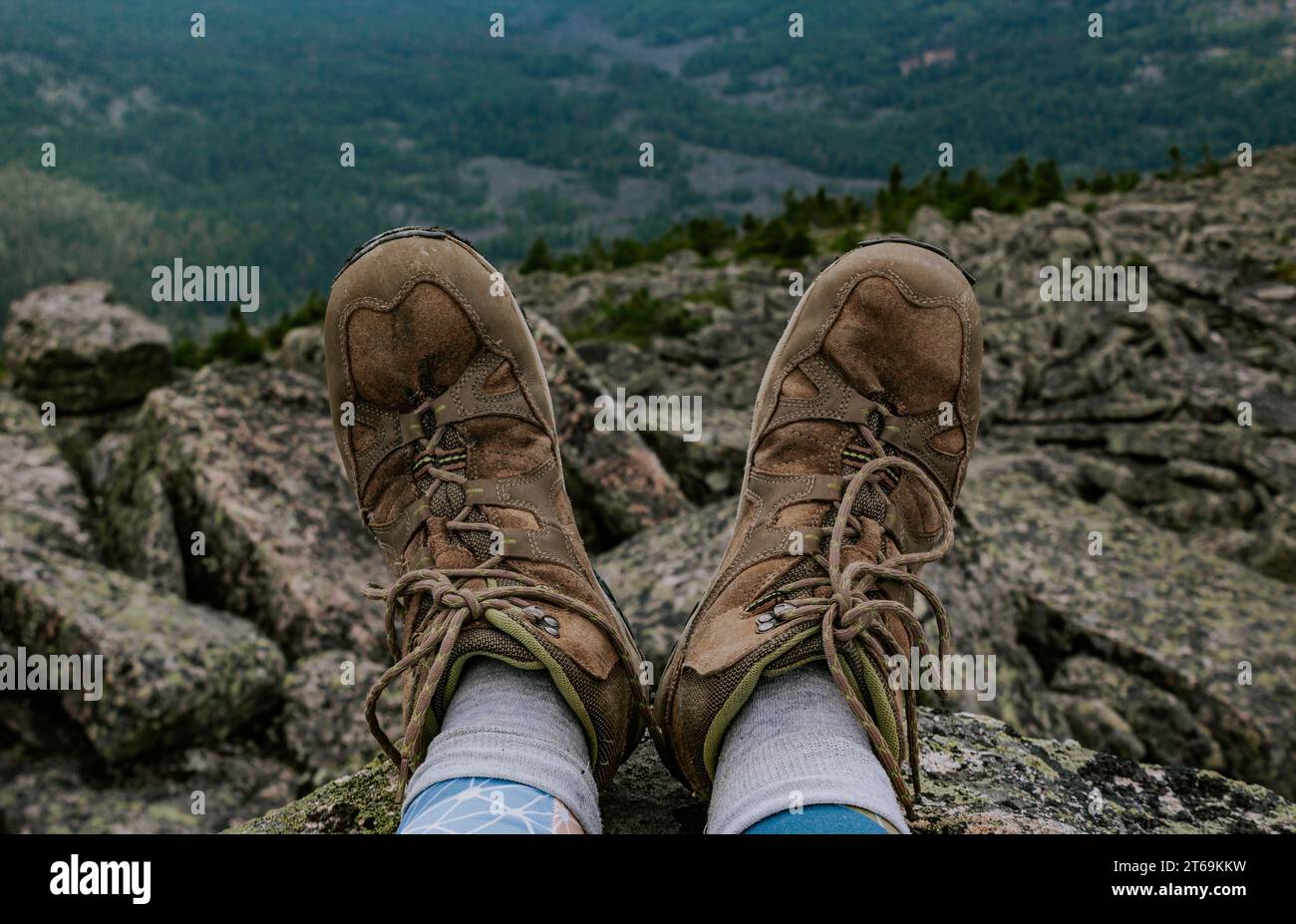 Hiker feet in leather shoe hi-res stock photography and images - Alamy