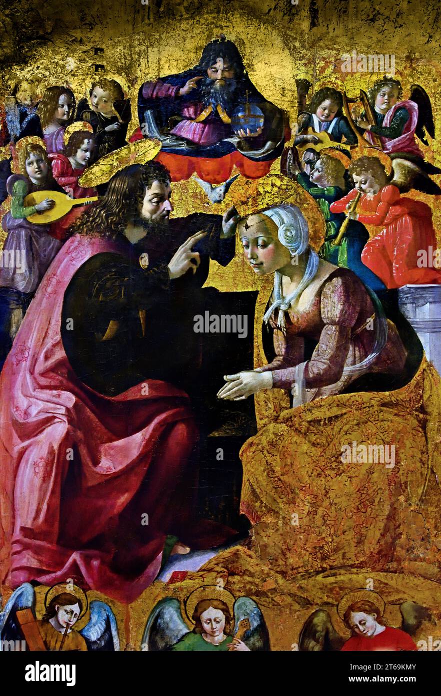 Coronation of the Virgin with Saint Marc and Saint Julian, around 1500 . Middle Panel, by ...